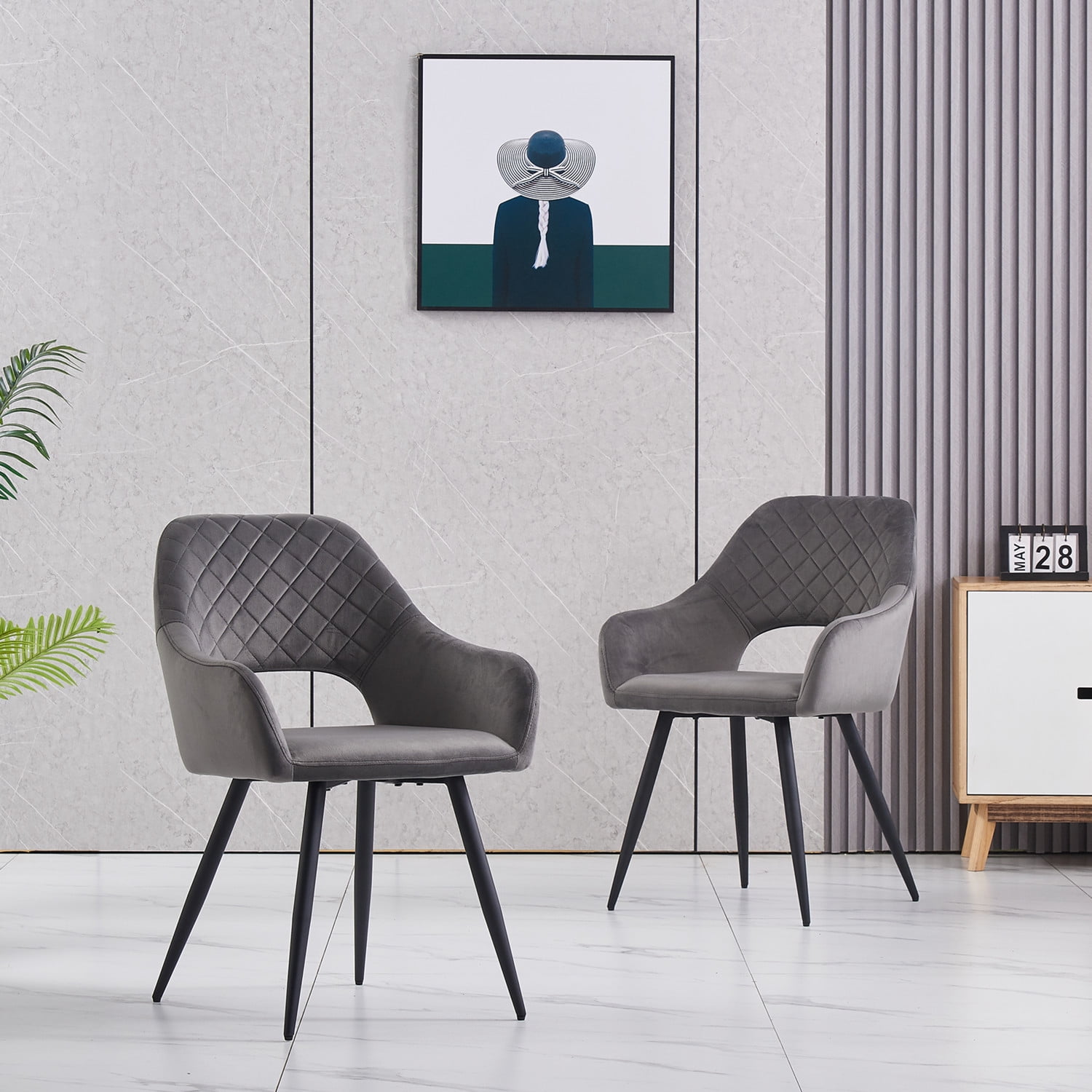 KEIVVAKN Velvet Gray Dining Chairs Set of 2 Kitchen Lounge Chairs ...