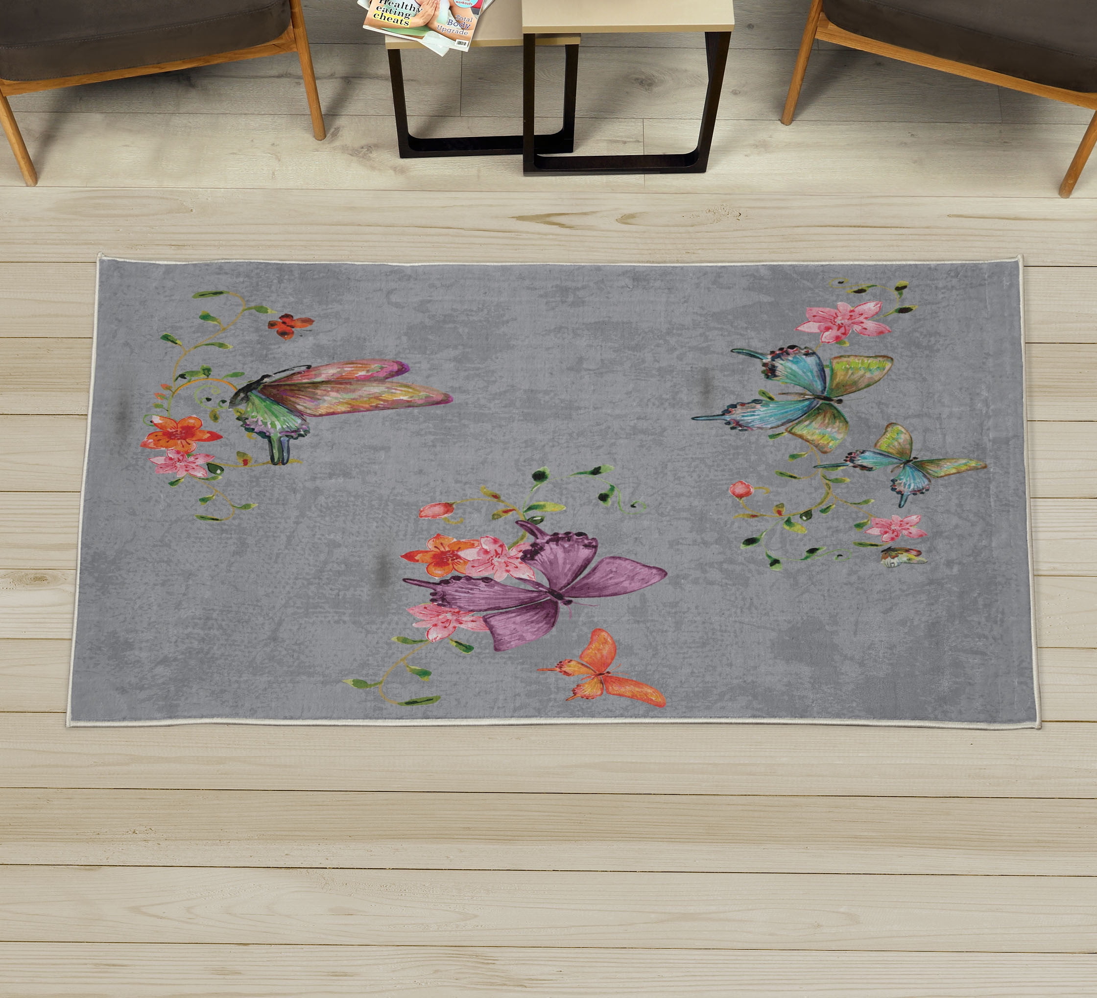 Butterfly Decorative Rug, Springtime Flying Moths on Vintage Style ...