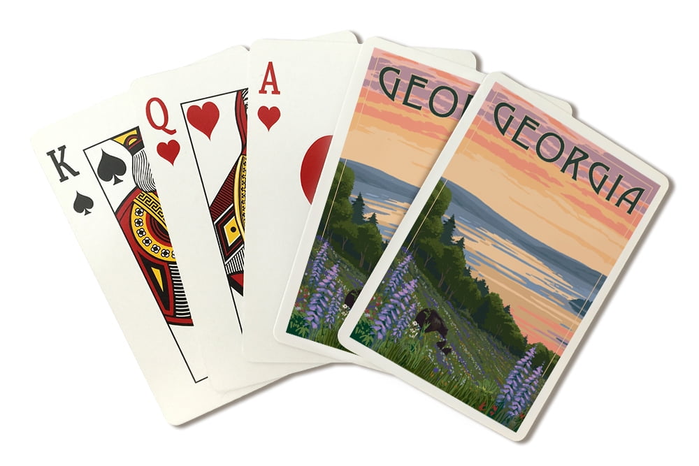 Georgia, Lake and Bear Family, Lantern Press, Premium Playing Cards, 52 ...