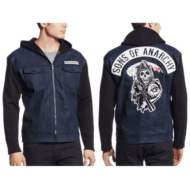 Piston Clothing Sons Of Anarchy Denim Jacket With Hood Soa Highway Reaper Costume Lined Hoodie