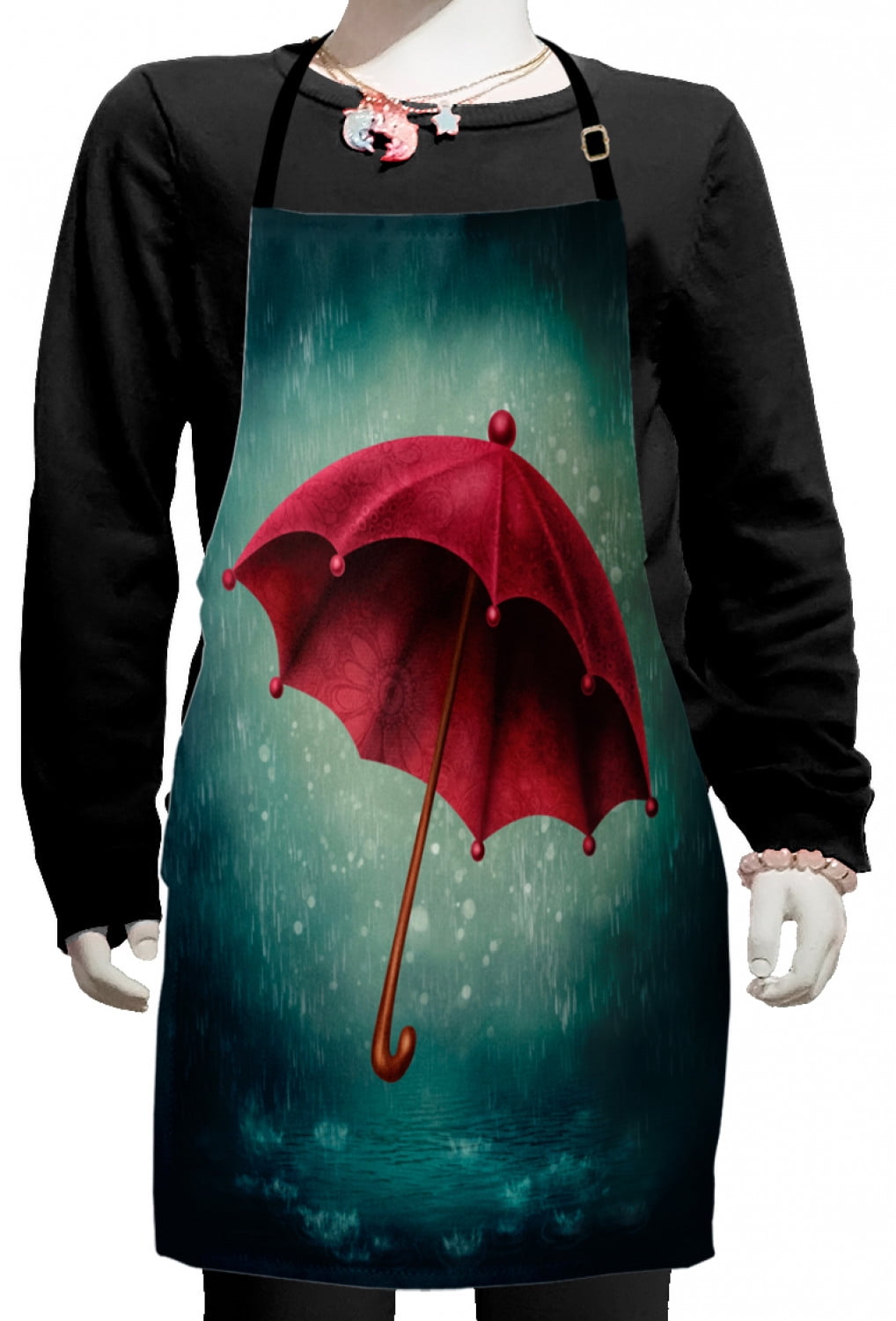 Winter Kids Apron, Retro Wooden Handle Under Fall Rainfall Torrent of ...