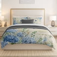 Blue Hydrangea Farm Floral King Size Bed Set,Country Leaves Butterfly ...