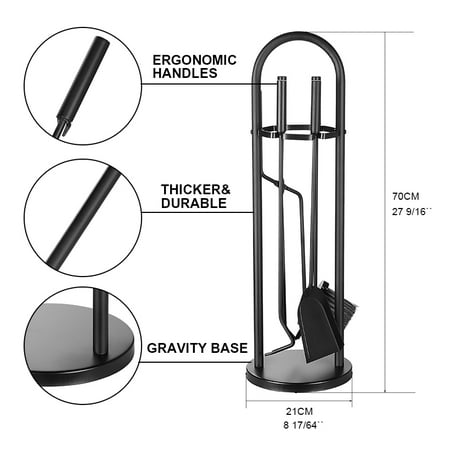 5 Pieces Fireplace Tool set, Black Wrought Iron Fire Place Tool Stand ...