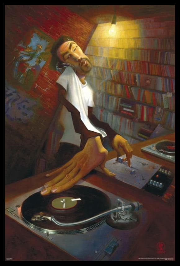 Justin Bua - The DJ Laminated & Framed Poster (24 x 36) - Walmart.com