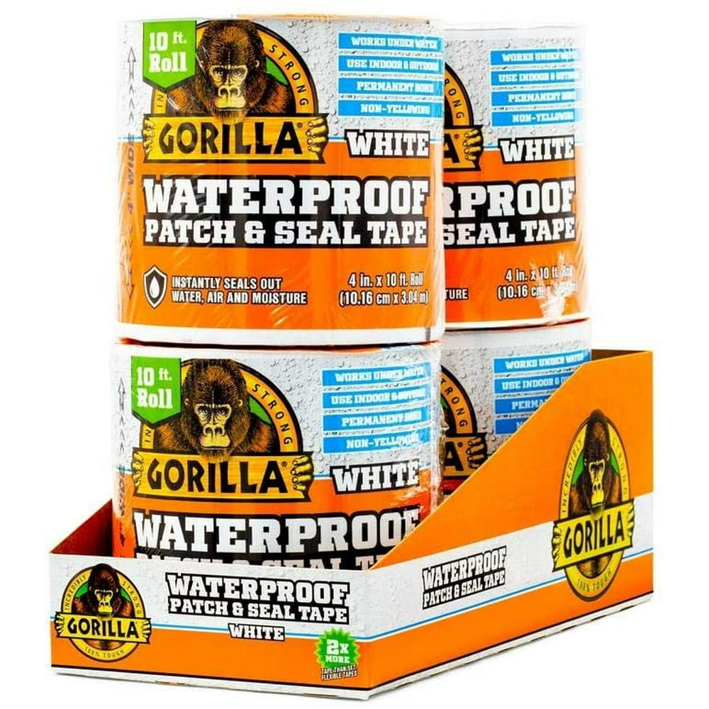 Gorilla 4 in. x 10 ft. White Waterproof Patch and Seal Tape (4-Pack ...
