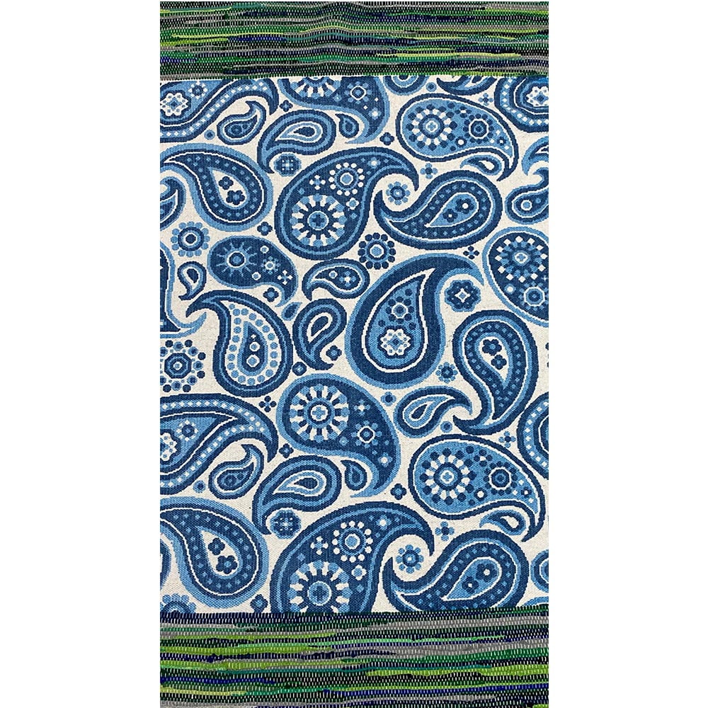 LR Home Blue Paisley and Green 3 ft. x 5 ft. Chindi Bordered Reversible ...