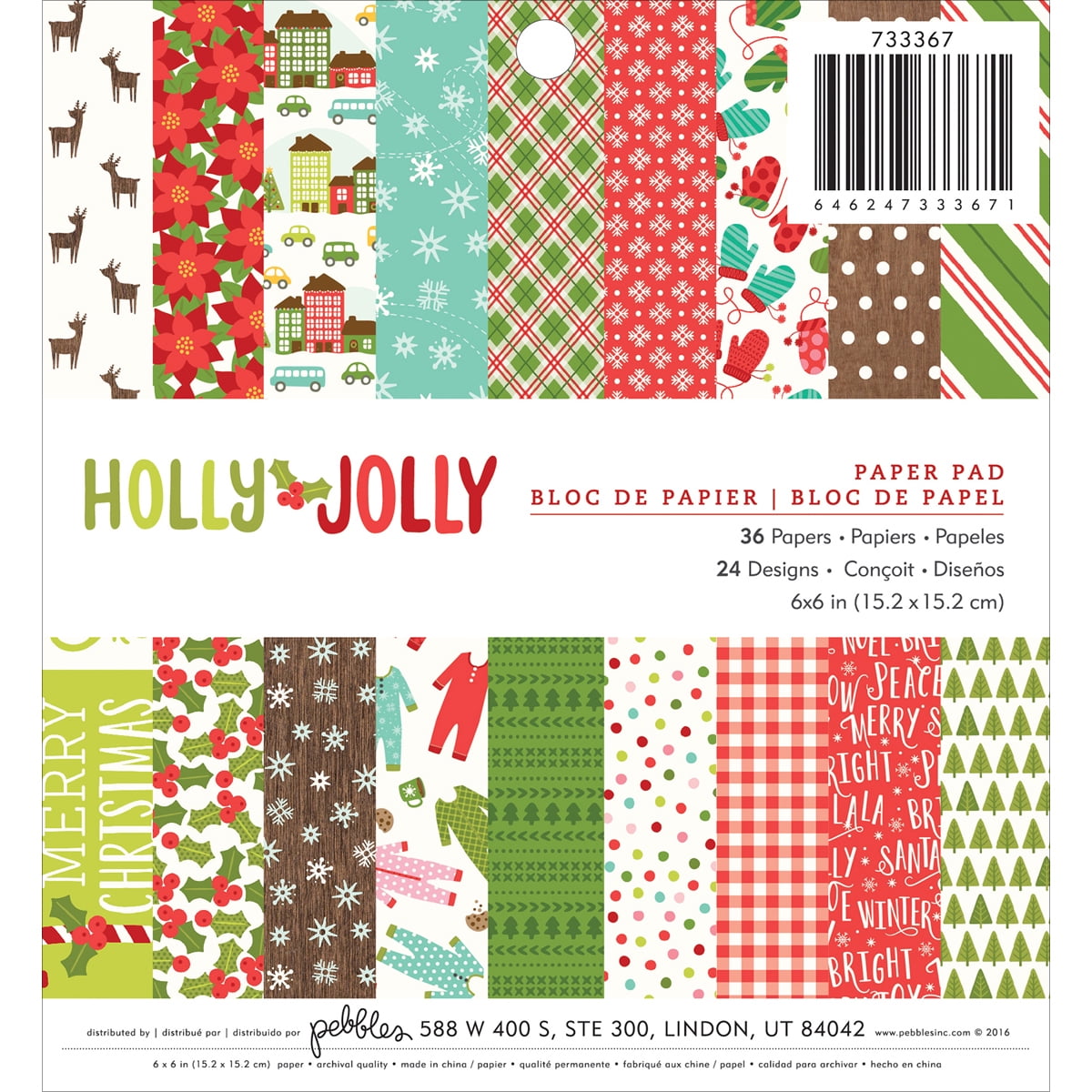 American Crafts Pebbles Holly Jolly Collection Christmas 6 X 6 Paper ...