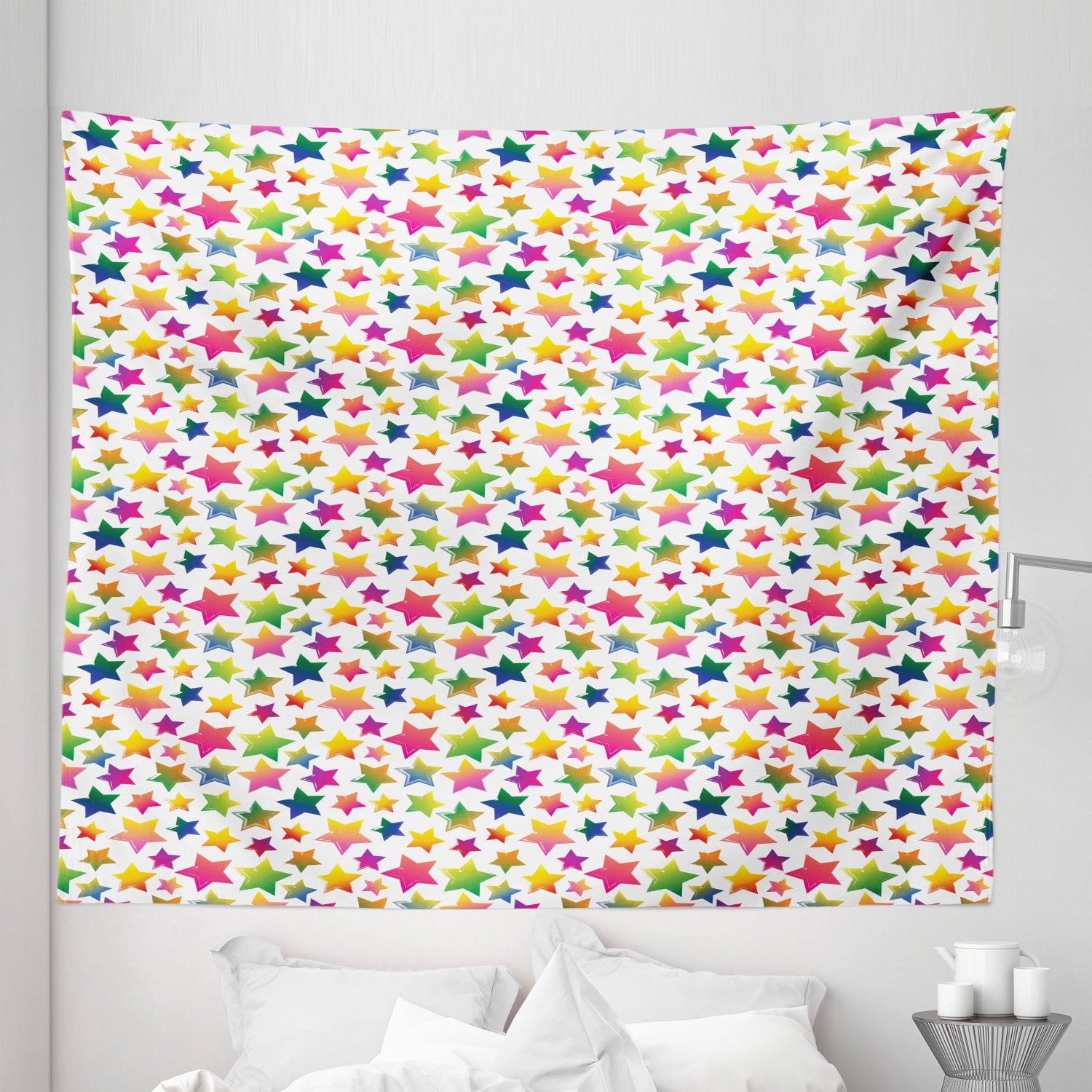 Stars Tapestry, Colorful Grunge Geometric Star Shapes Pattern with ...