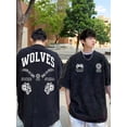 Black Oversized Vintage Washed Wolf Graphic T-Shirt, Unisex Loose Fit ...