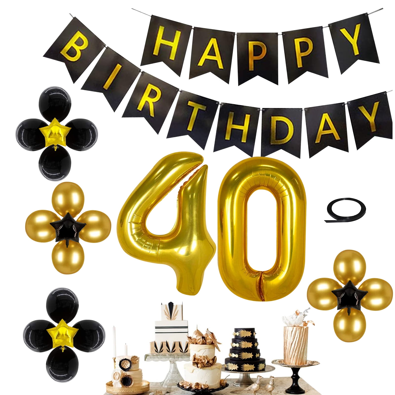 Black And Gold 40th Balloons Birthday Decorations Kit Large Pack Of black-and-gold-40th-balloons-birthday-decorations-kit-large-pack-of