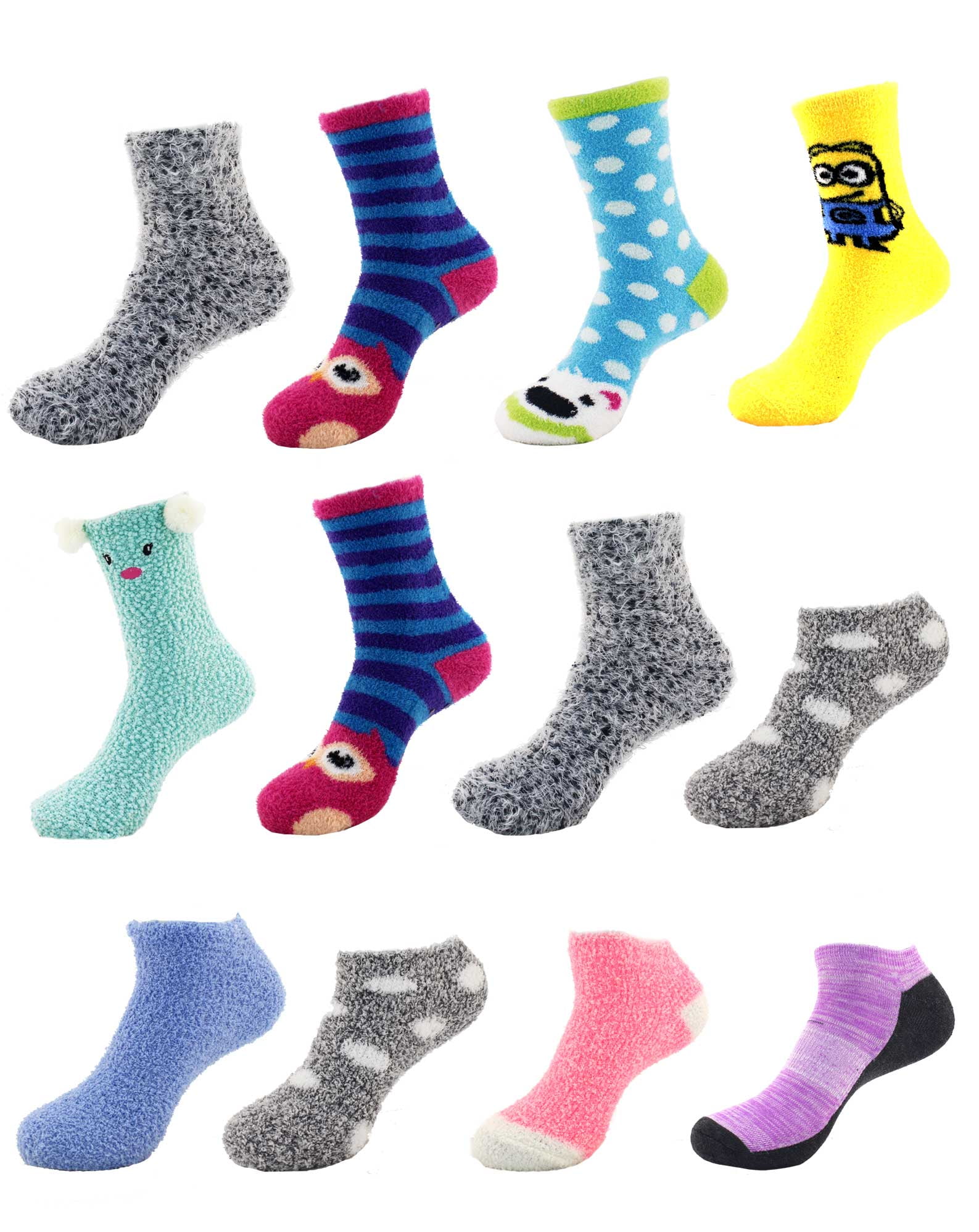 BambooMN Women's Super Soft Warm Cozy Fuzzy Slipper Socks Assortment O2 ...