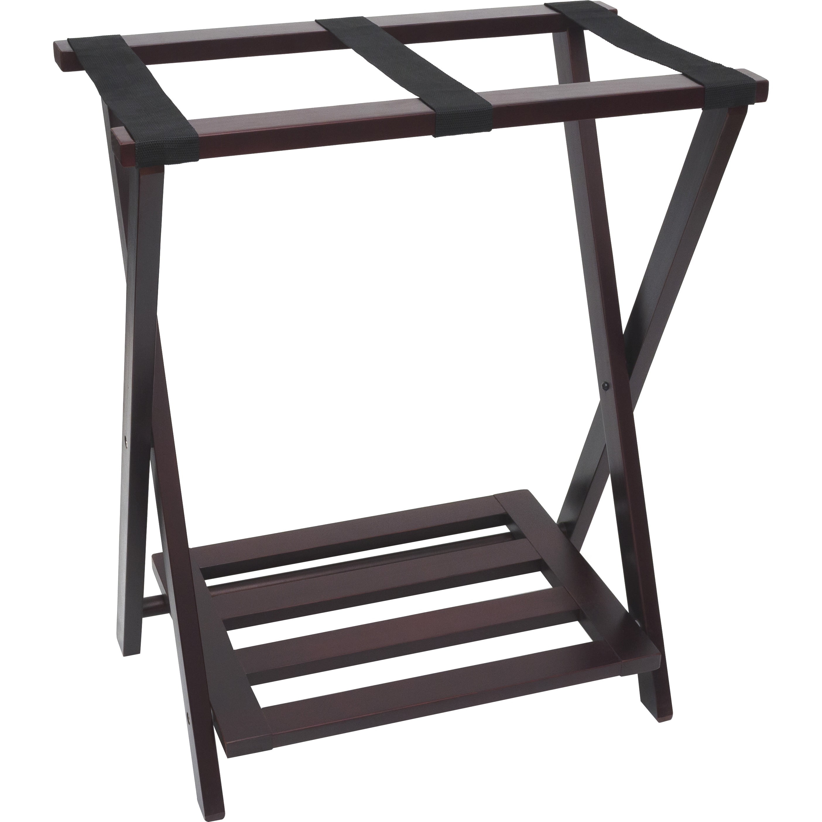 Right Height Folding Luggage Rack with Bottom Shelf, Espresso Finish ...