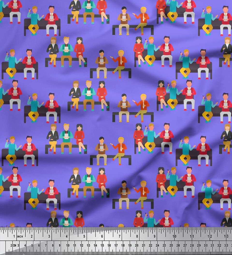 Soimoi Purple Silk Fabric Human Group Print Fabric by the Yard 42 Inch ...