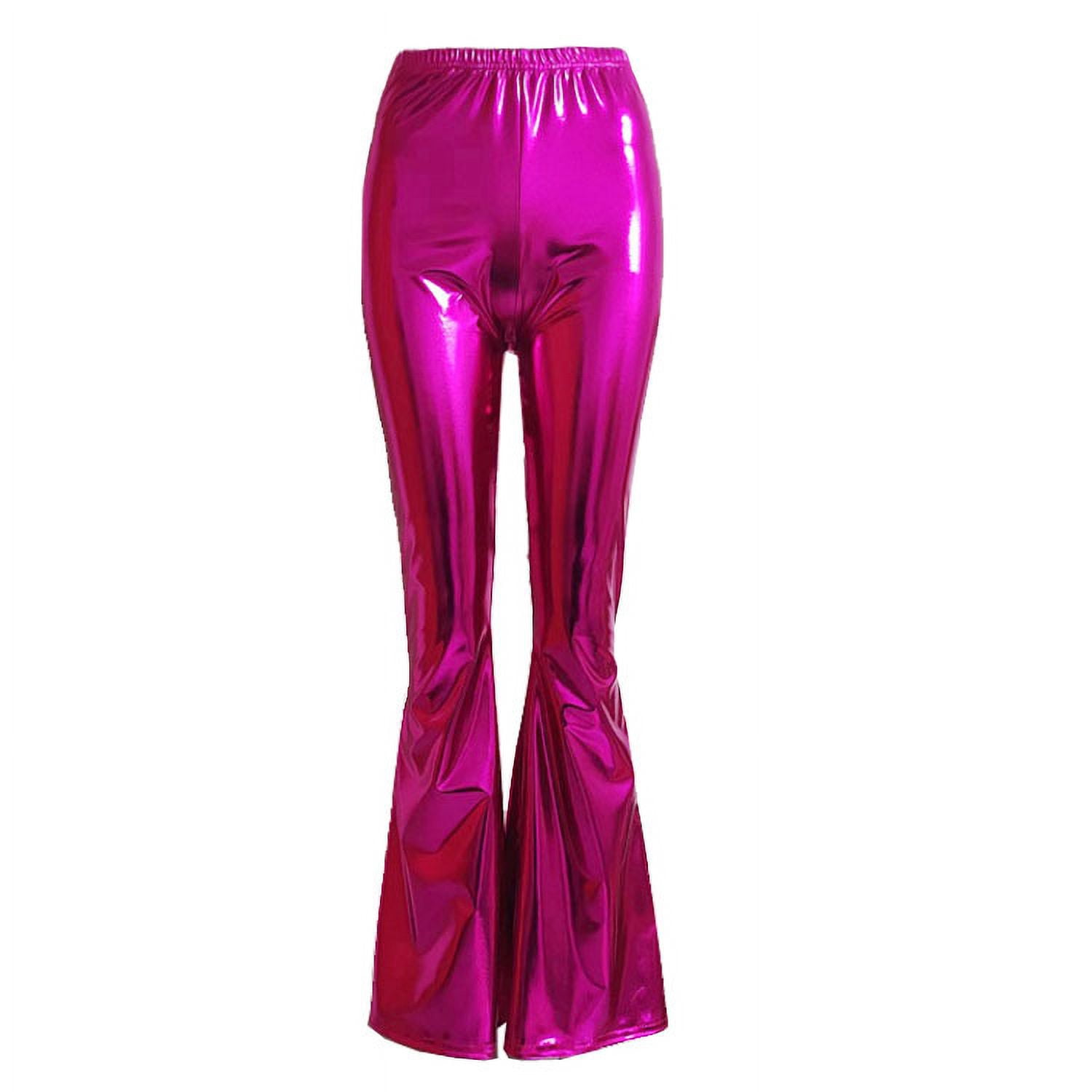 Pantalones Acampanados Con Cintura Elástica Y Moda De Cuero Brillante