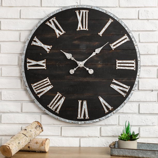 Glitzhome 27.56"D Oversized Farmhouse Wooden & Galvanized Wall Clock ...