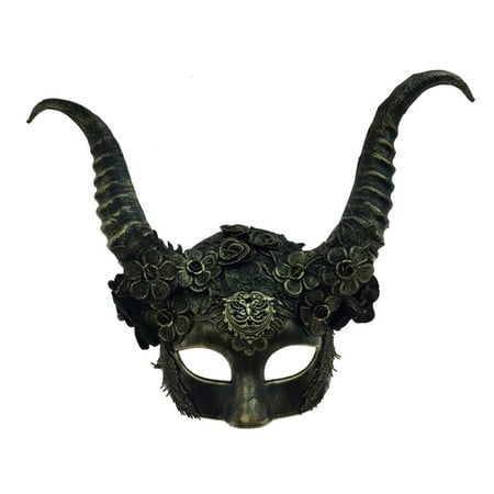 Gold Horned Halloween Fancy Half Mask Adult Horns Mystical Creature ...