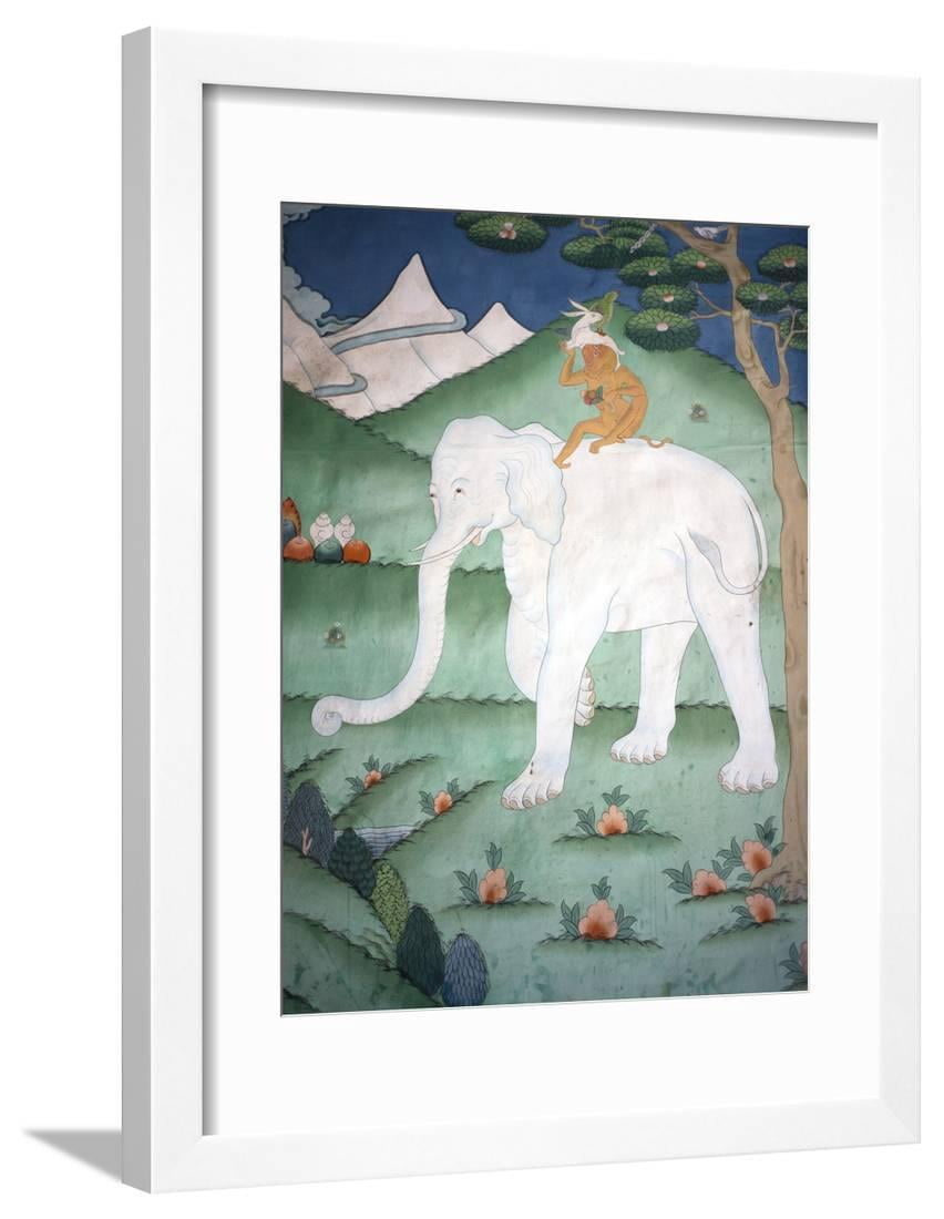 Painting of the Four Harmonious Friends in Buddhism, Elephant, Monkey ...