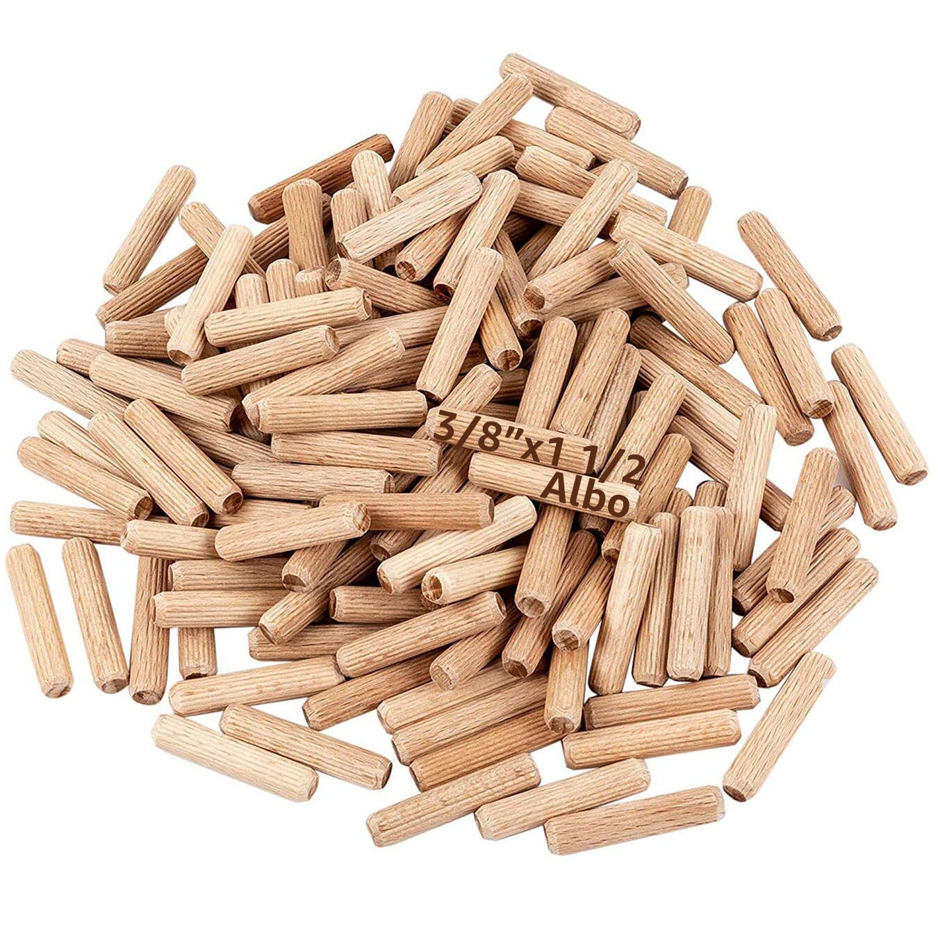 ALBO Wooden Dowel Pins 3/8 x 1 1/2 inch Fluted Wood Dowels Rods 150 ...