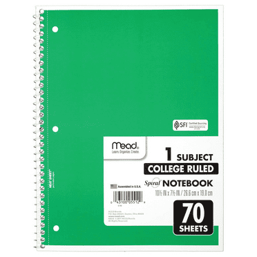 Mead 1-Subject Spiral Notebook [College Ruled]: 7-1/2 in. x 10-1/2 in ...