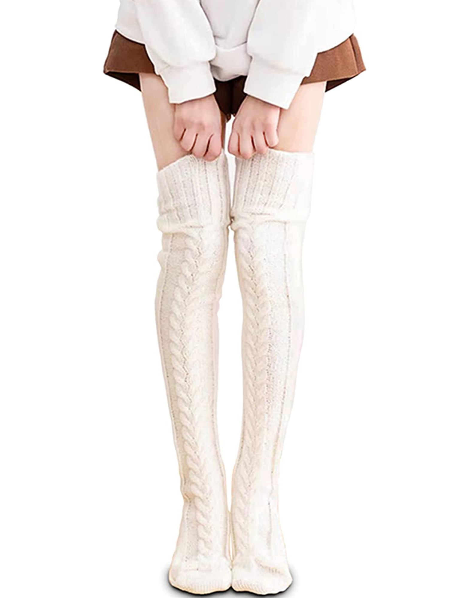 Lilvigor Women's Cable Knitted High Boot Socks Extra Long Winter Over ...