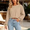Aezemi Women Loose Crop Sweatshirts Tie Side Round Neck Loose Fit Long ...