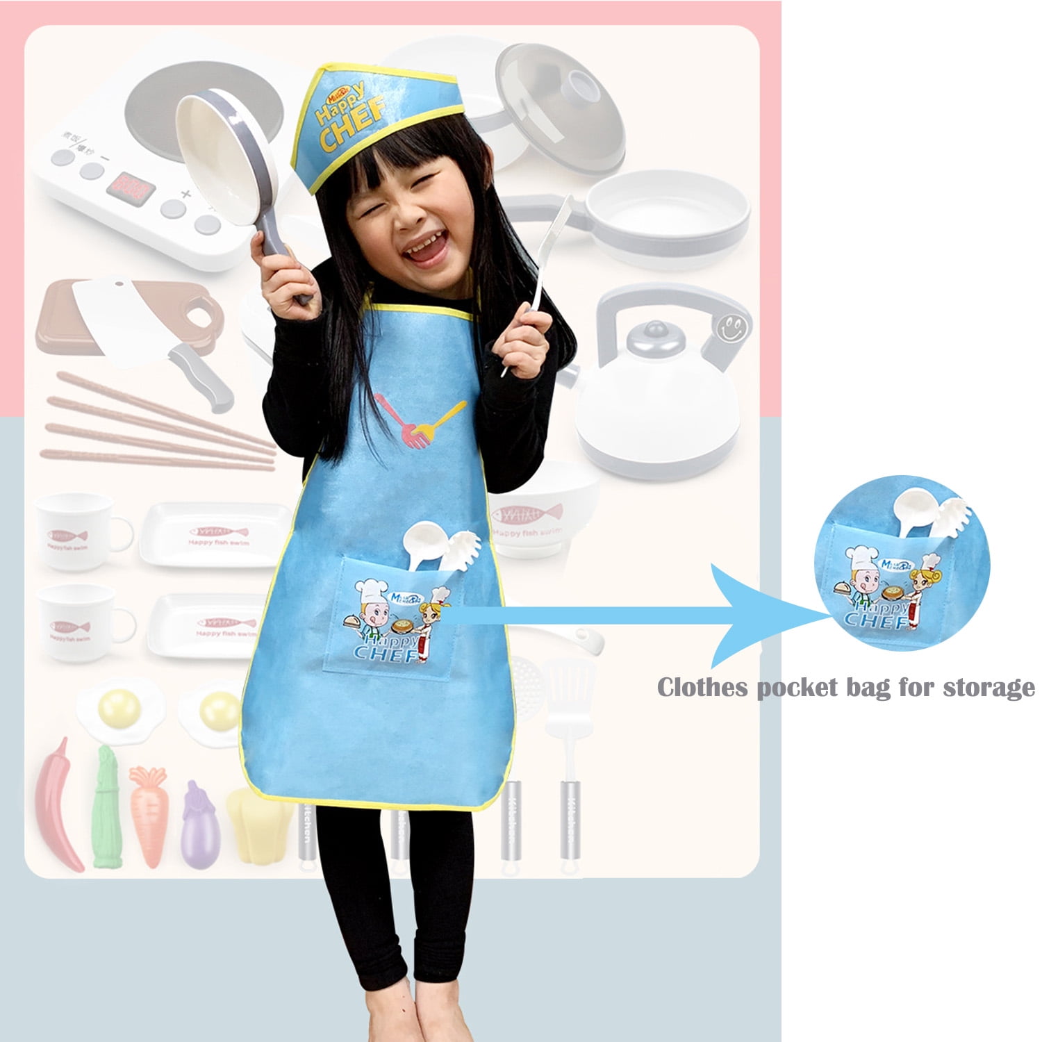 Buy Multicolor Toddlers Play Cooking Pots Pans Food Utensils for 3-6 ...