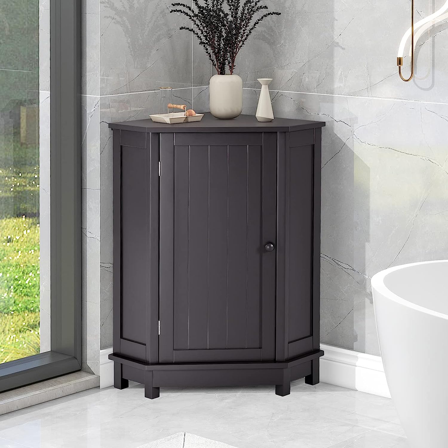 Bathroom Cabinet Triangle Corner Storage Table with Magnetic Door and ...