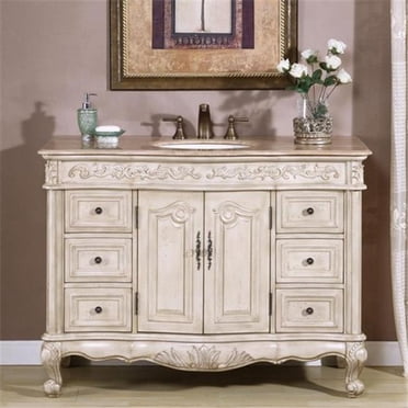 58-inch Double Sink Bathroom Vanity in Crema Marfil Natural Marble Top ...