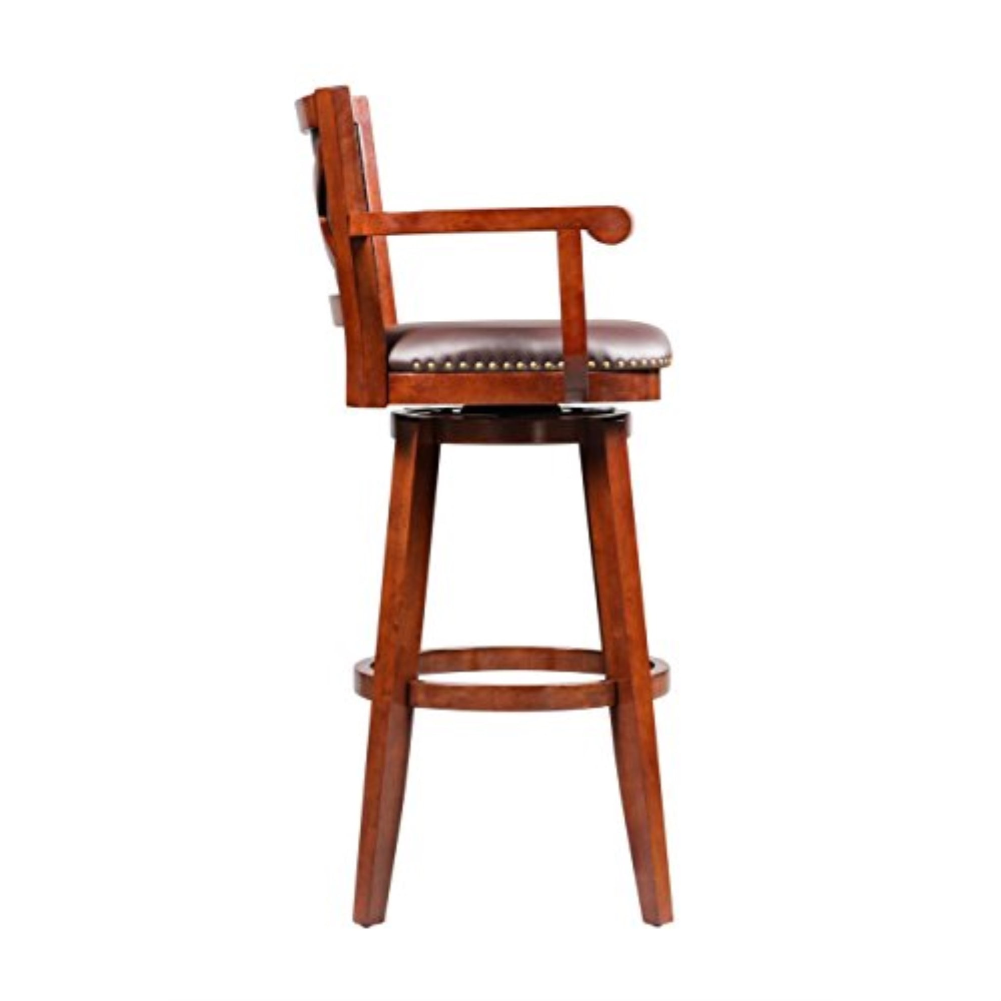 Boraam Broadmoor Swivel Bar Stool with Arms High Back Wood Cappuccino Finish 35in. Walmart