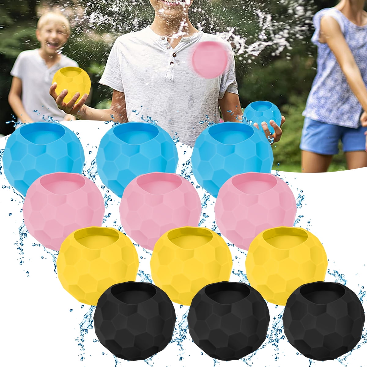 JTWEEN 12Pcs Silicone Water Balloons,Reusable Quick Fill Water Balloons ...