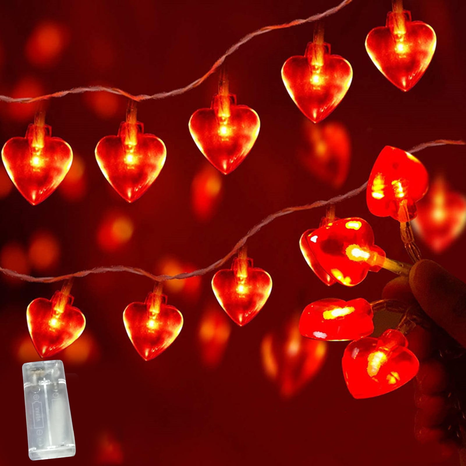 Washranp String Light,Red Heart Shaped LED Fairy Lamp Flashing Light ...