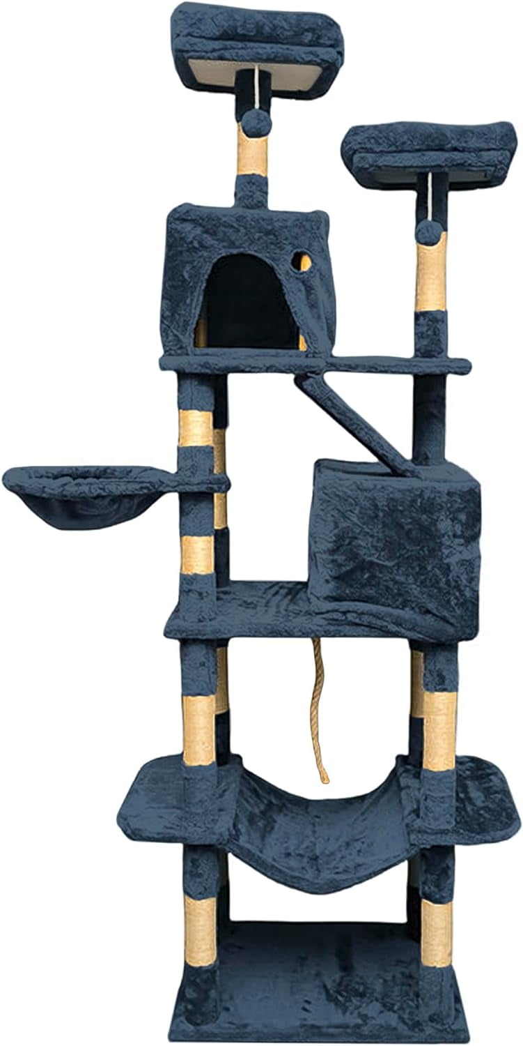 Torre para Gatos Bluelander 2 M Hamaca Rascador Múltiples Niveles Azul ...