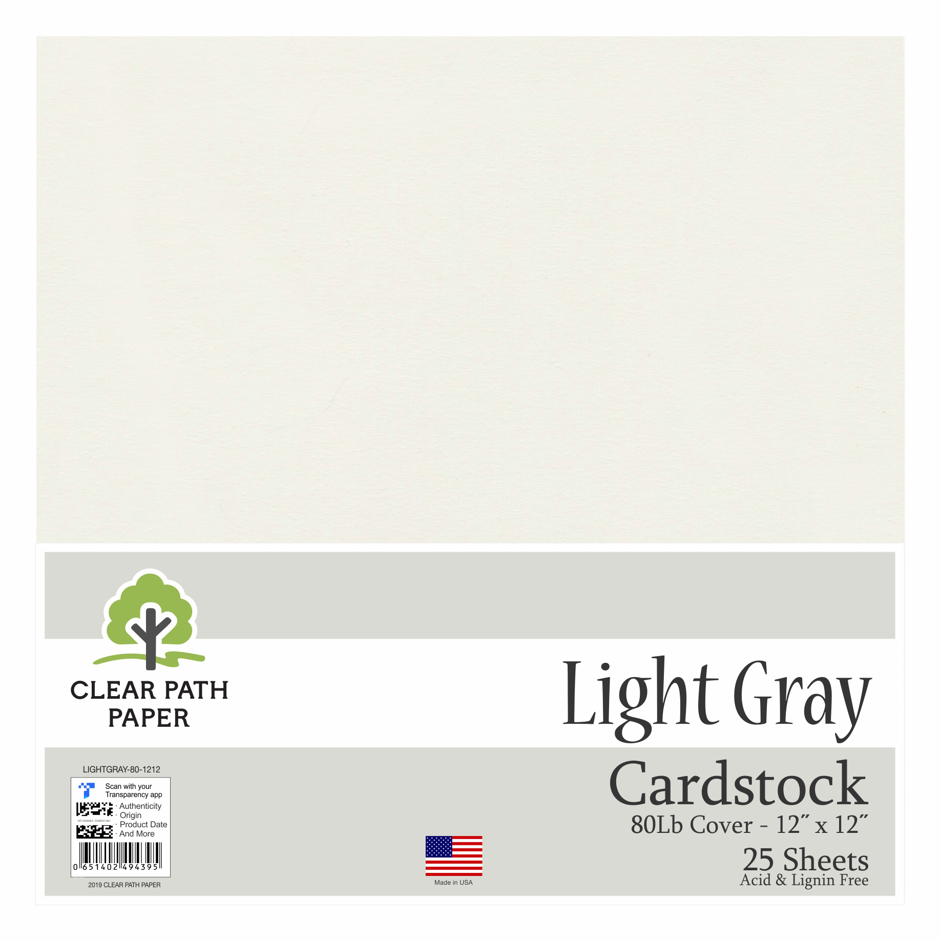 Light Gray Cardstock - 12 x 12 inch - 80Lb Cover - 25 Sheets - Clear ...