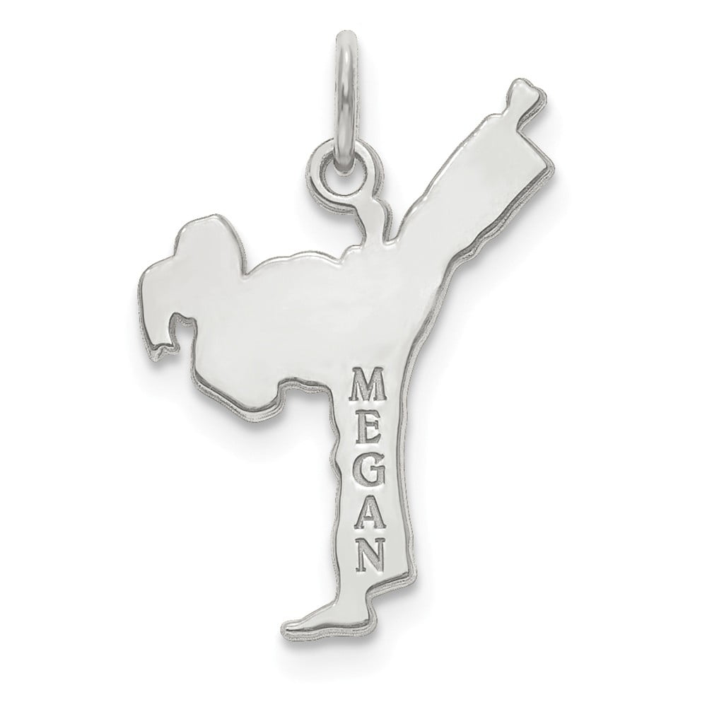 925 Sterling Silver Rhodium-plated Laser Polished Name Karate Charm ...