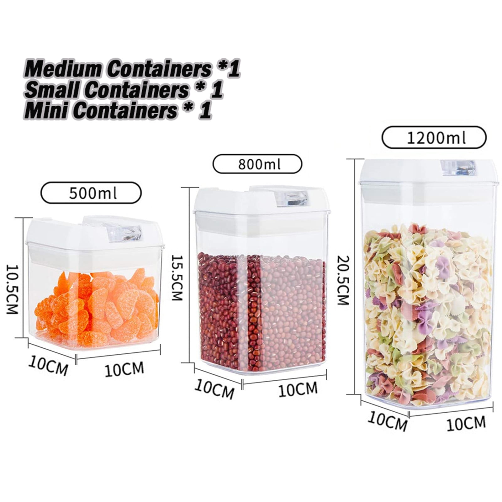 WCIC 3PCS Airtight Food Container Set Kitchen Plastic Clear Lids ...