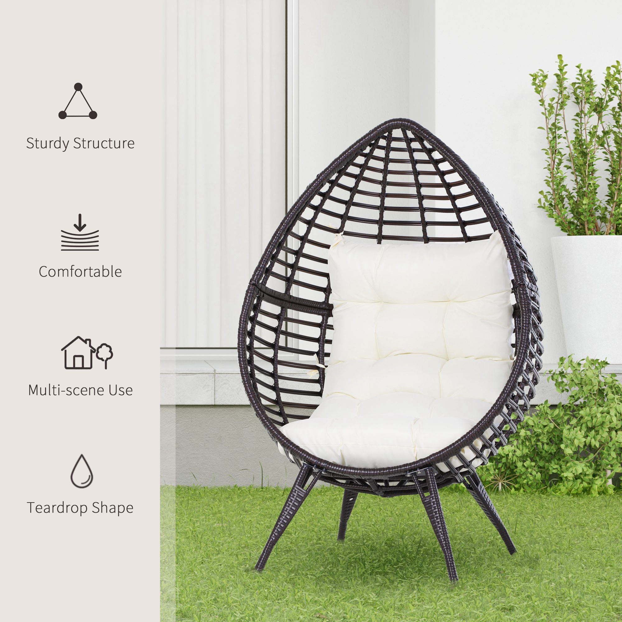 Garden & Outdoors Outsunny Outdoor Indoor Rattan Egg Chair Wicker Weave ...