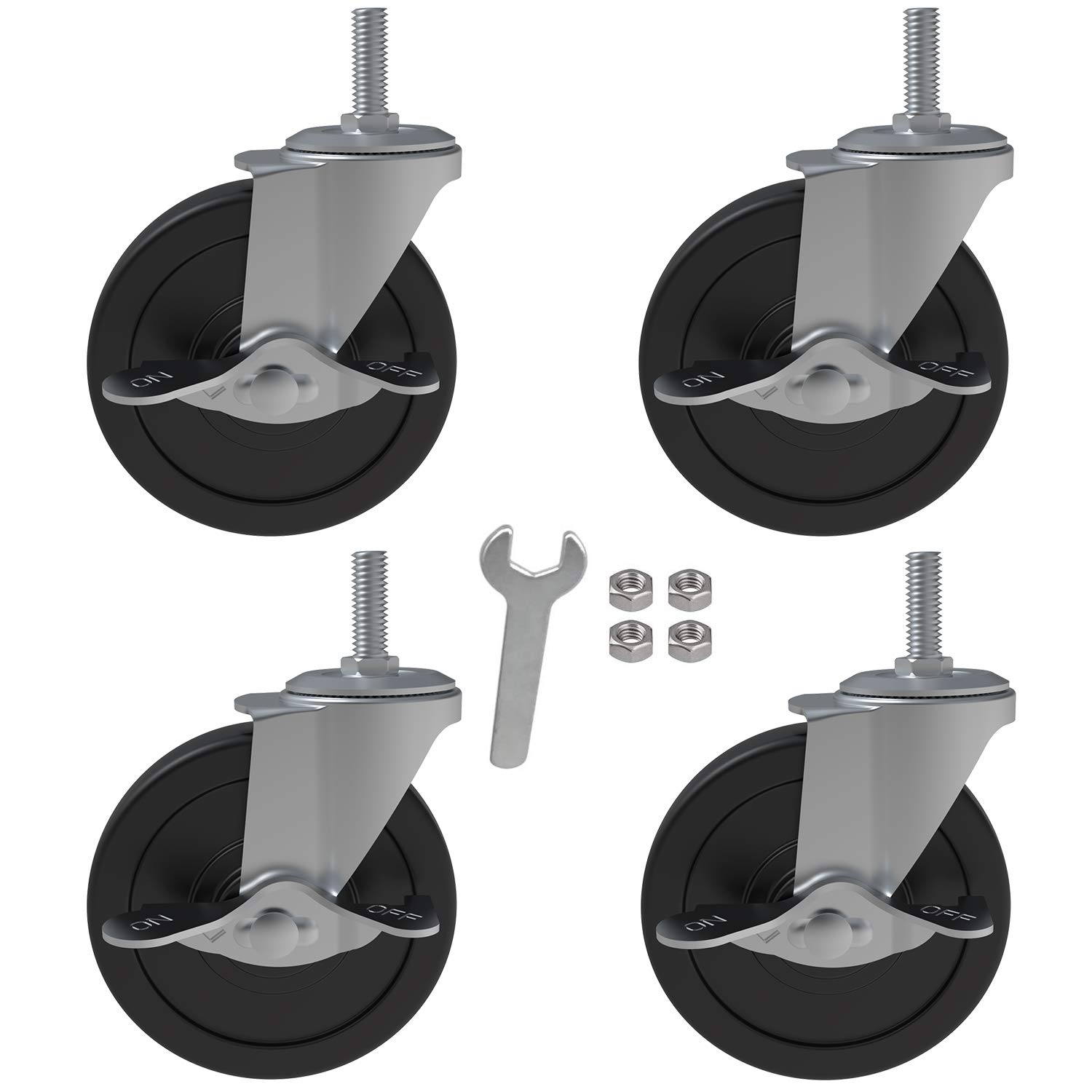 Widesakll 4 Pieces 2" inch Swivel Caster Wheels Hard Rubber Base with ...