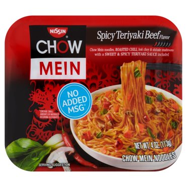Nissin 4 oz Restaurant Style Flavor Instant Chinese Teriyaki Beef Chow Mein Noodles, Pack of 8 ...
