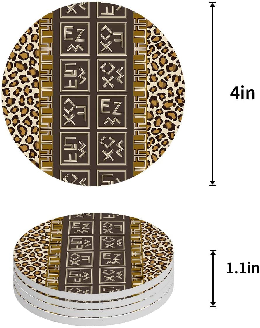 FMSHPON Leopard Print Set of 6 Round Coaster for Drinks, Absorbent ...