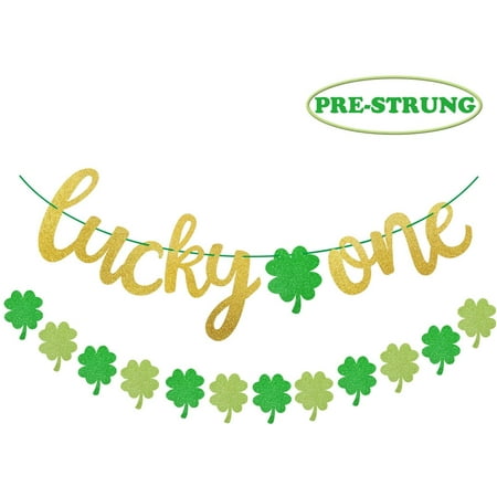 St Patrick's Day Lucky One Banner with Lucky Four Leaf Clover Shamrock ...
