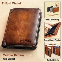 Genuine Leather Trifold Wallet for Men - RFID Blocking, 2 Flip-Up ID ...