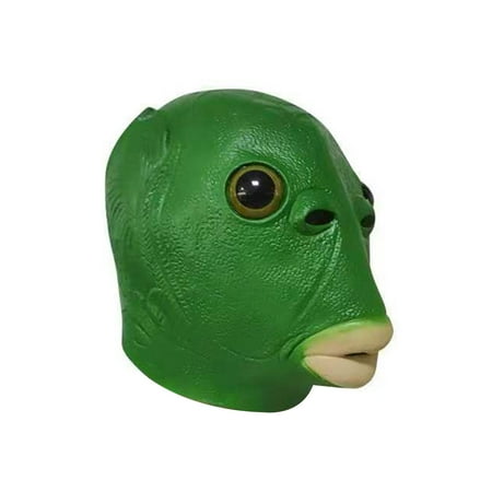 Green Fish Head Funny Creepy Fish Head Party Adult Animal Prop Latex ...
