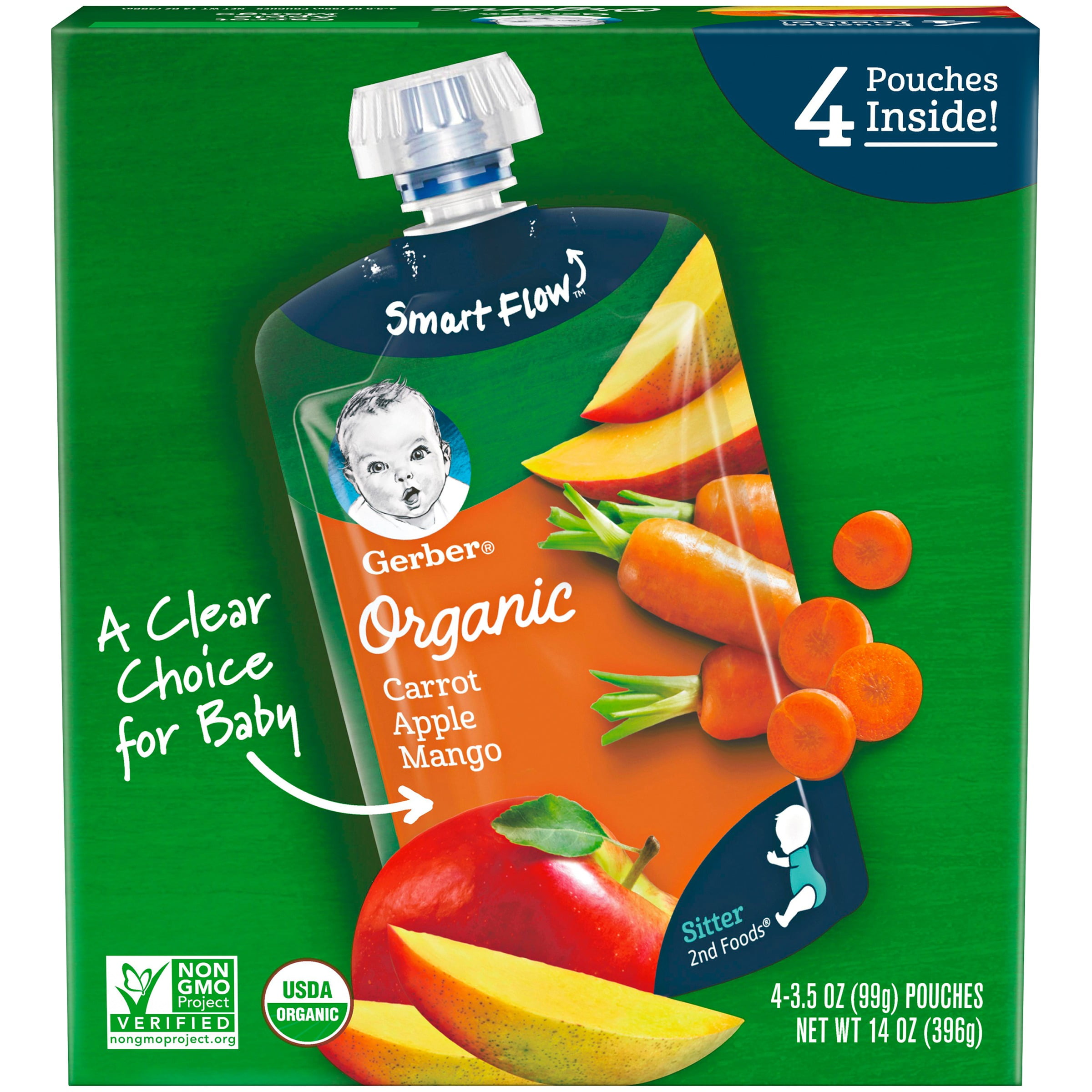 (Pack of 4) Gerber Organic 2nd Foods Baby Food Carrot Apple Mango 3.5 ...
