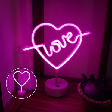 BrightSide 12" Heart Shaped LED Neon Table Light, Pink, Battery-Powered ...