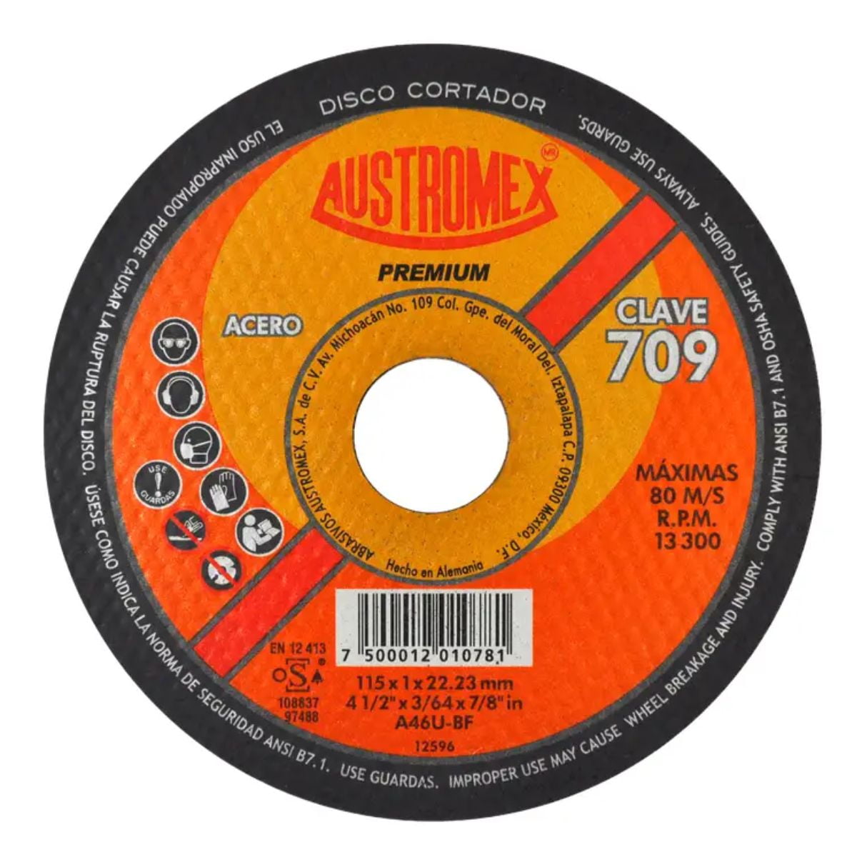 Disco Abrasivo Corte Austromex 709 4-1/2'' Grano 46 Metal Acero al ...