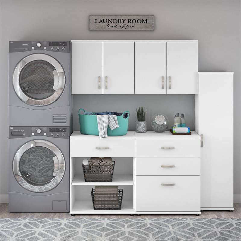 Universal 5 Piece Laundry Room Storage Set in White - Engineered Wood ...