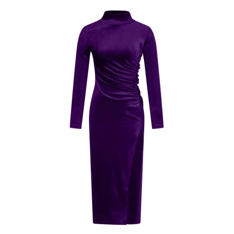 Zunfeo Women Casual Dress- Long Sleeve Sexy Split Velvet Zunfeo Women Casual Dress- Long Sleeve Sexy Split Velvet