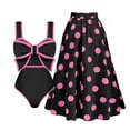 2024 Black White Retro One Piece Swimsuit Women Bow Tie Swimwear With