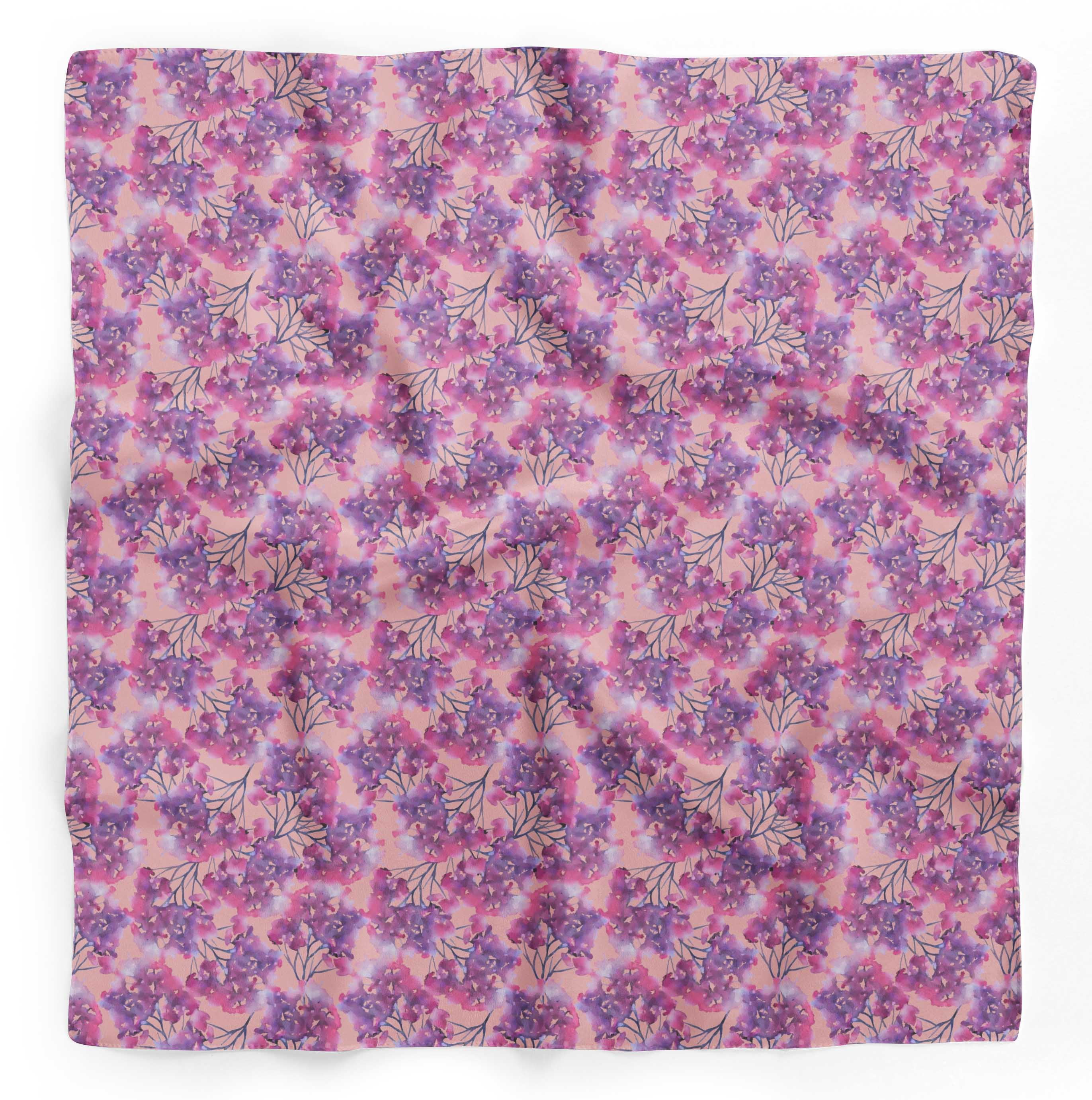 Bimba Pink Flower Watercolor Printed Pure Silk Scarf For Hair Neck Head ...