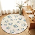 Blue Seashells Washable Round Area Rug 3 ft, Coastal Vintage Leaf ...